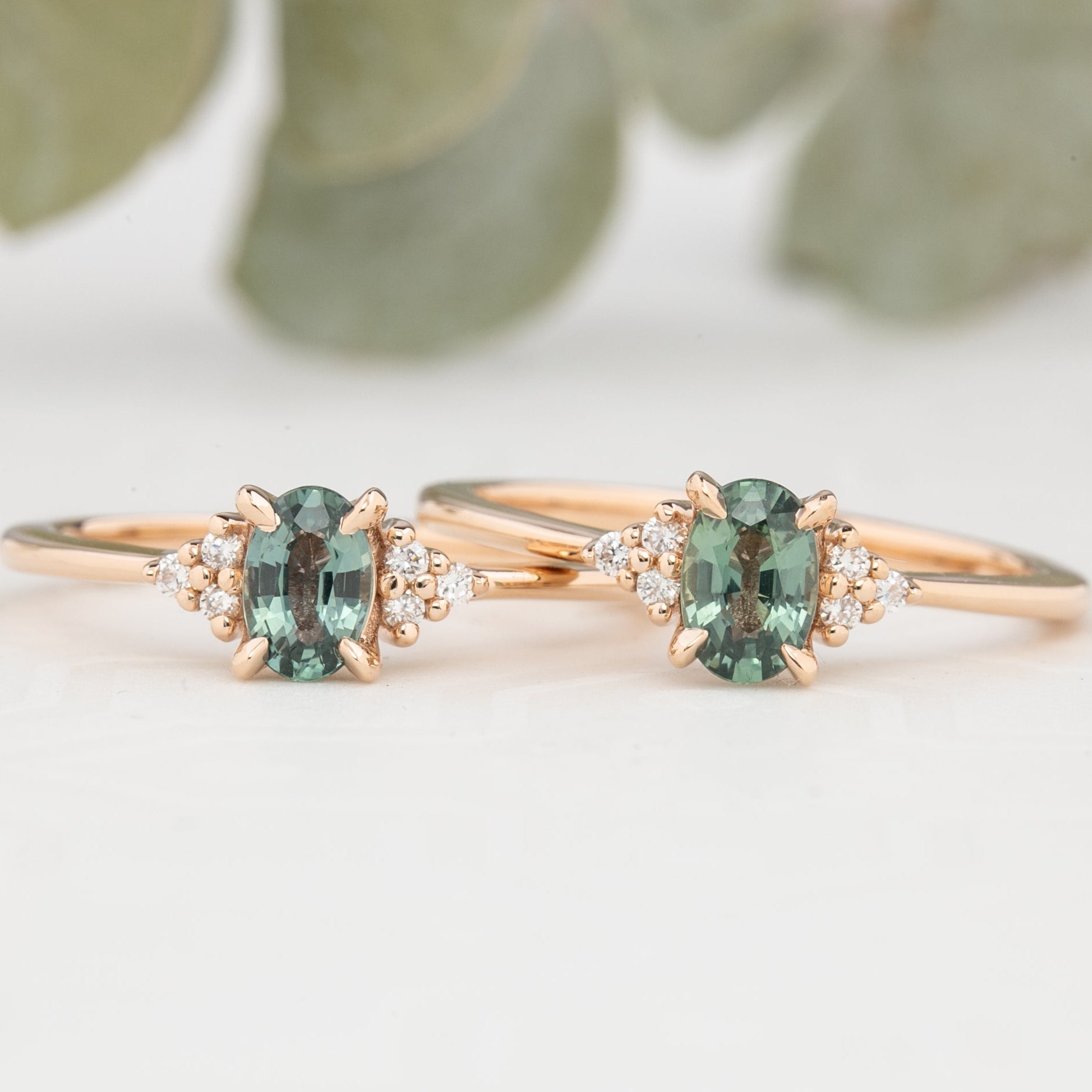 Teresa Ring 6mm 0.40ct Blue green Madagascar Sapphire 14K Rose Gold ...