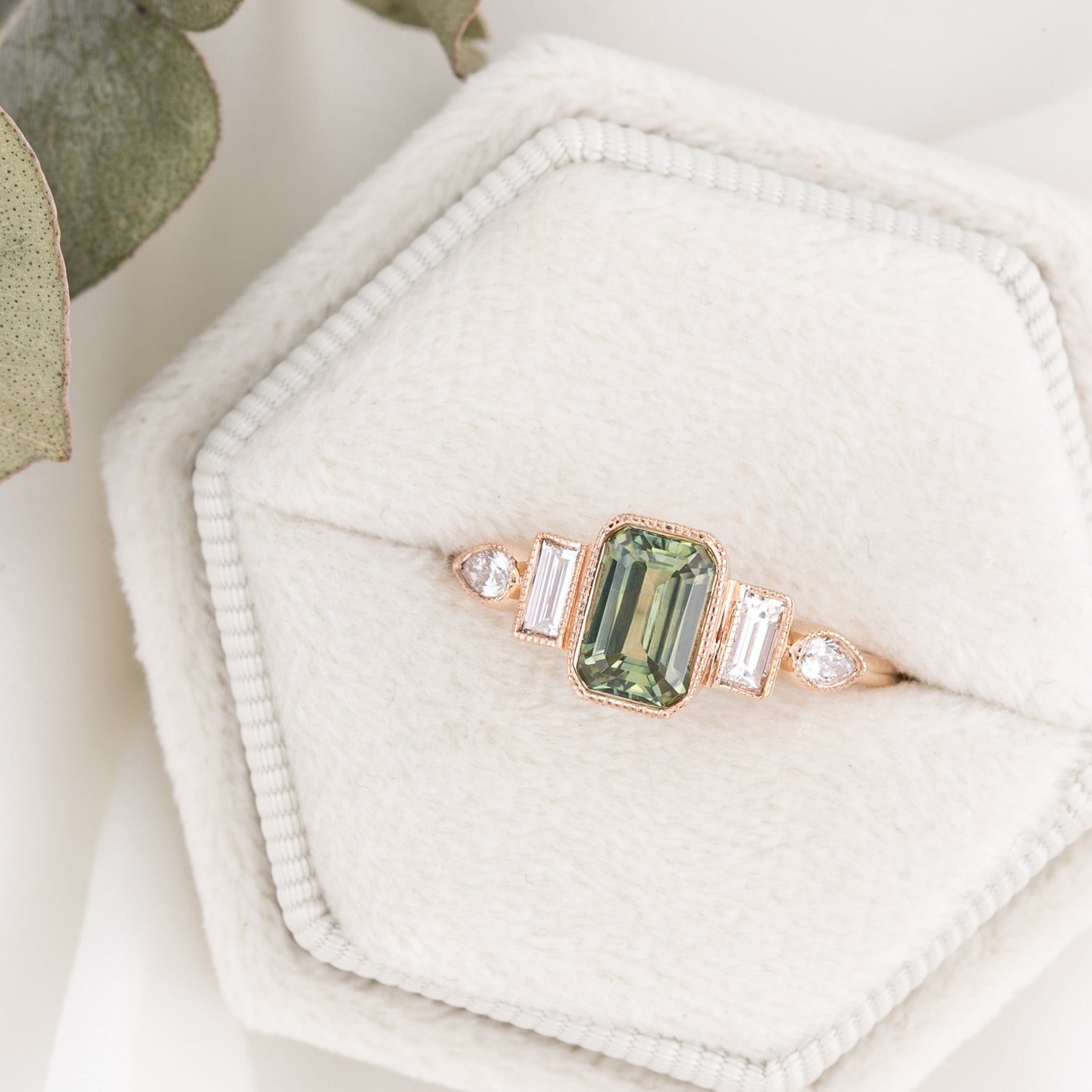 Edith Ring 1.32ct Light Green Montana Sapphire, 14K Rose Gold (One of a ...