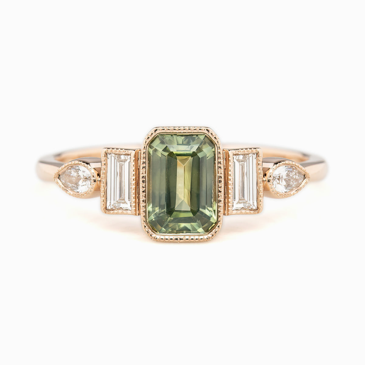 Edith Ring 1.32ct Light Green Montana Sapphire, 14K Rose Gold (One of ...