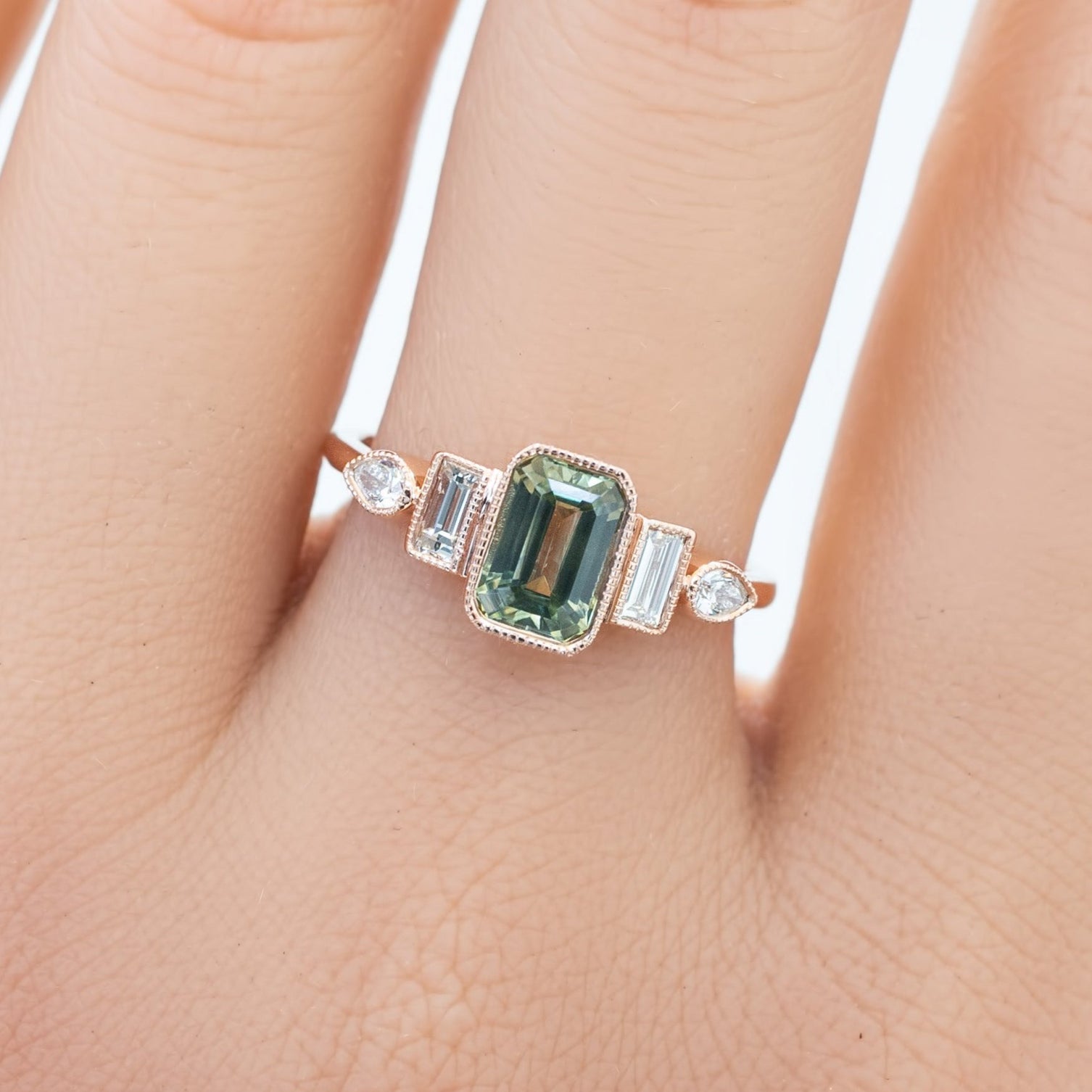 Edith Ring 1.32ct Light Green Montana Sapphire, 14K Rose Gold (One of a ...