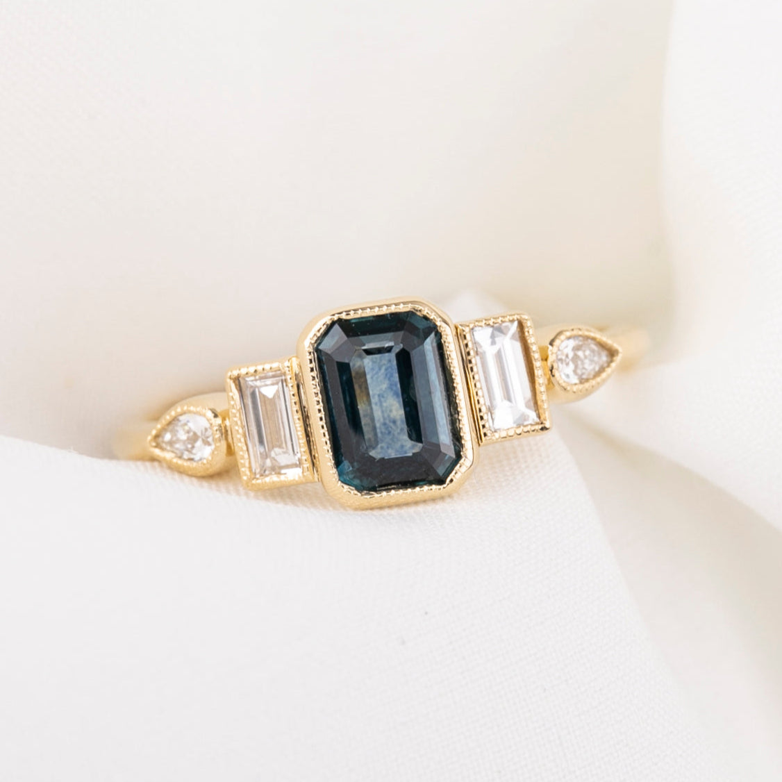 Edith Ring, 1.24ct Montana Sapphire, emerald cut gemstone – Envero