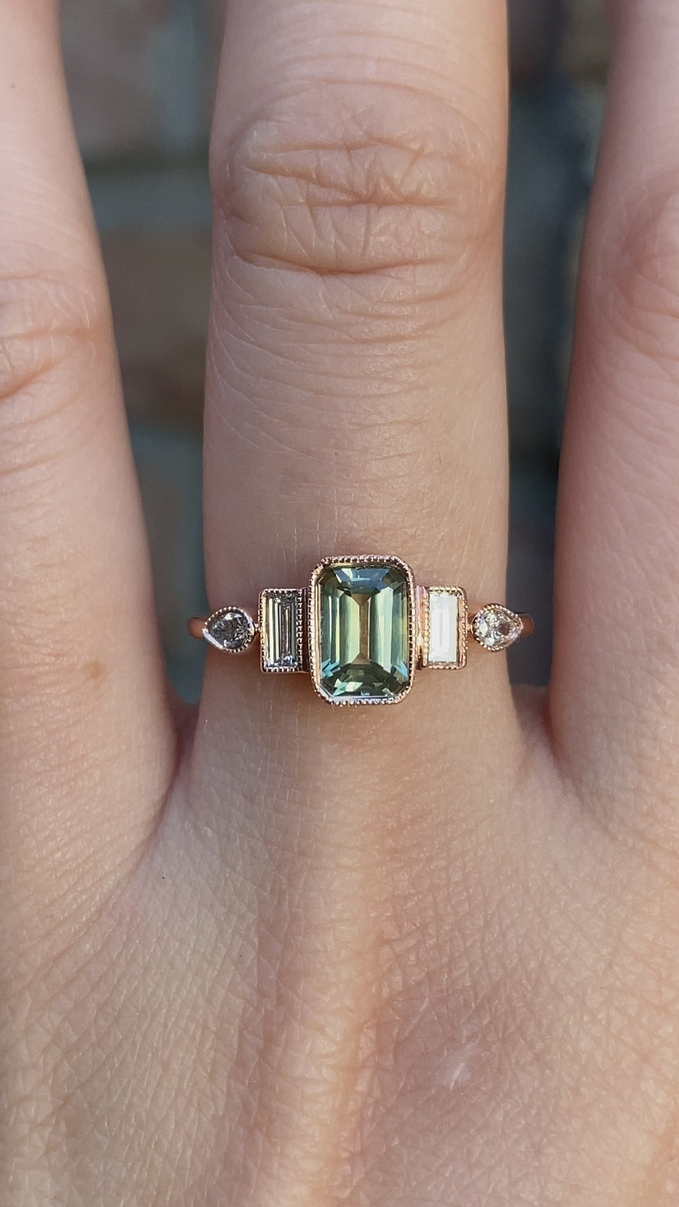 Edith Ring 1.32ct Light Green Montana Sapphire, 14K Rose Gold (One of a ...